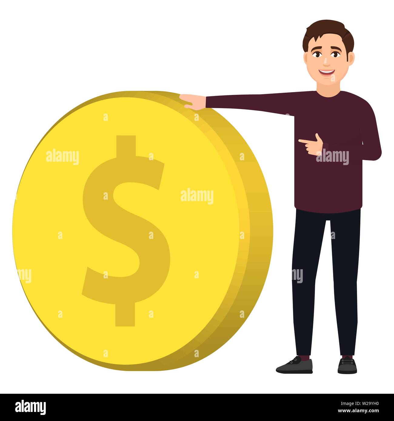 Der Kerl hat einen Großen goldenen Medaille und zeigt auf ein Finger ...