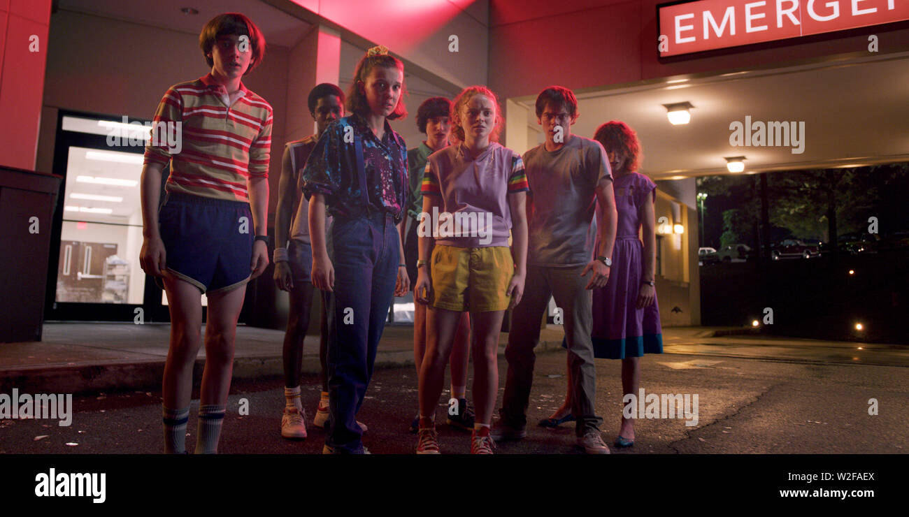 Fremde Dinge, von links: Noah Schnapp, Kaleb, McLaughlin, Millie Bobby ...