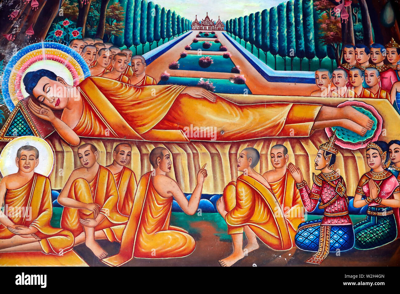 Gemälde der Darstellung der Lebensgeschichte des Buddha Shakyamuni. Der ...