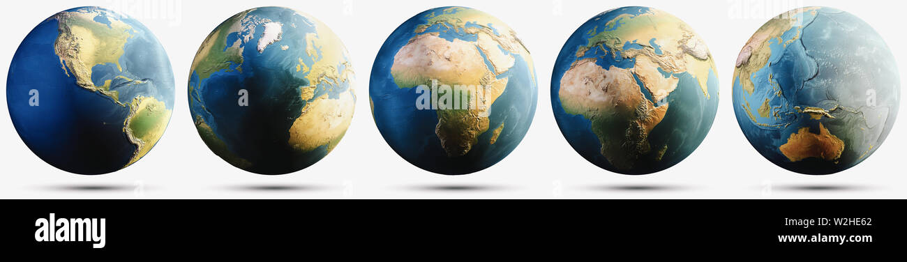 Planet Erde weiß isoliert mit Schatten einstellen Stockfotografie - Alamy
