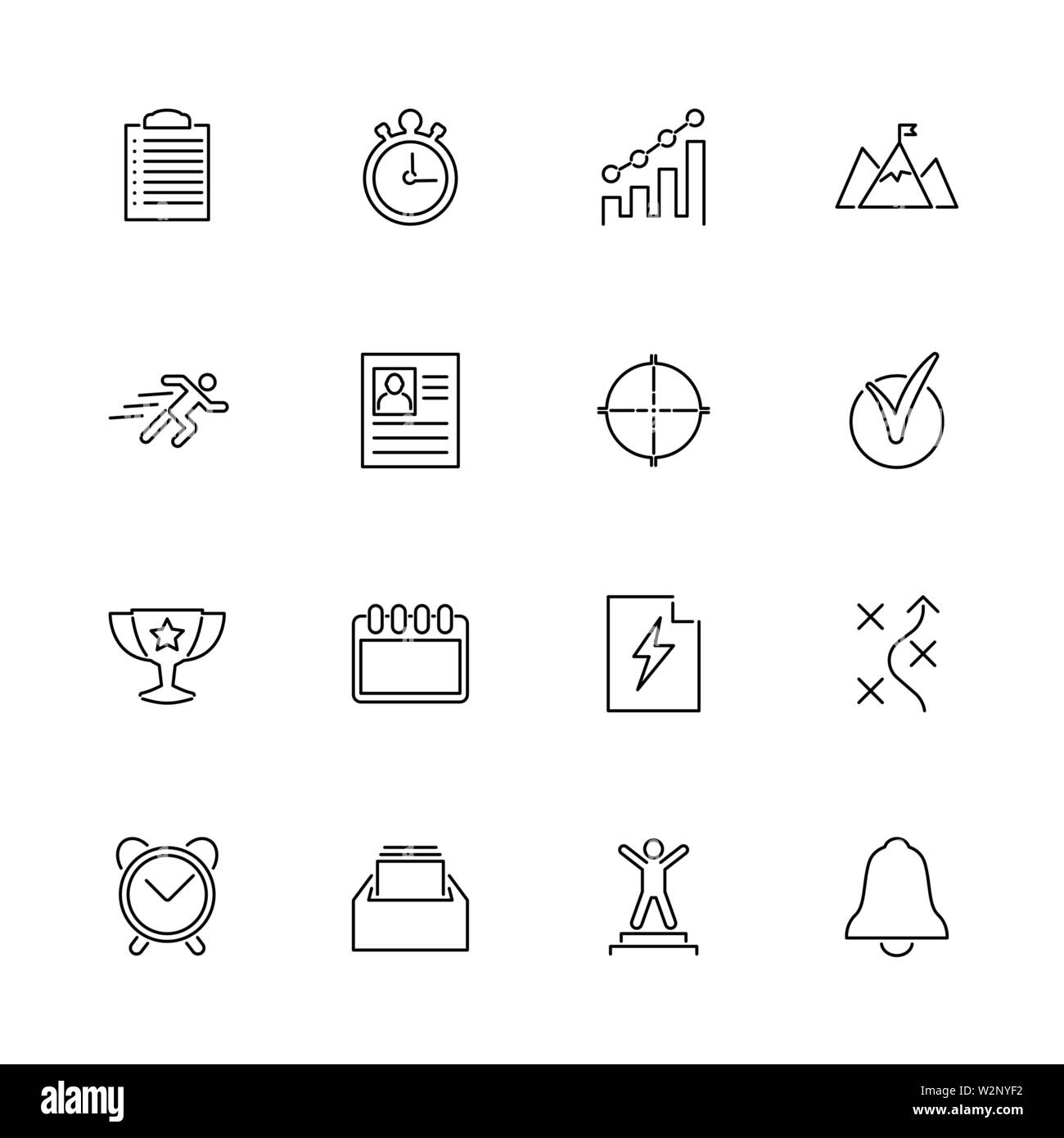 Planung Organisation Gliederung Icons Set - schwarzes Symbol auf weißem ...