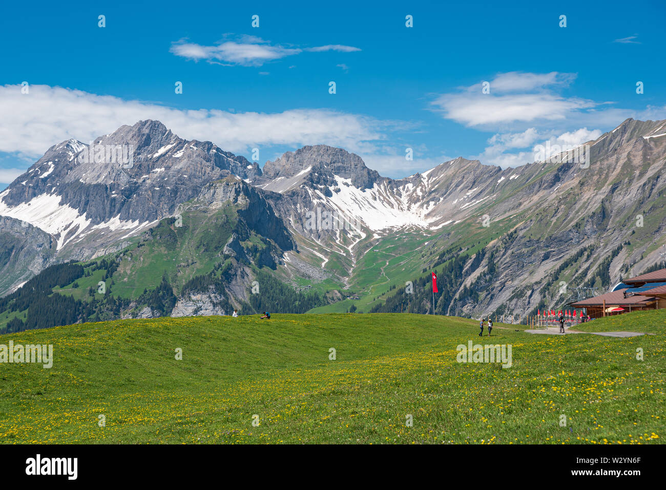Landschaft Panorama am Oeschinensee Bergstation mit den Bergen große ...
