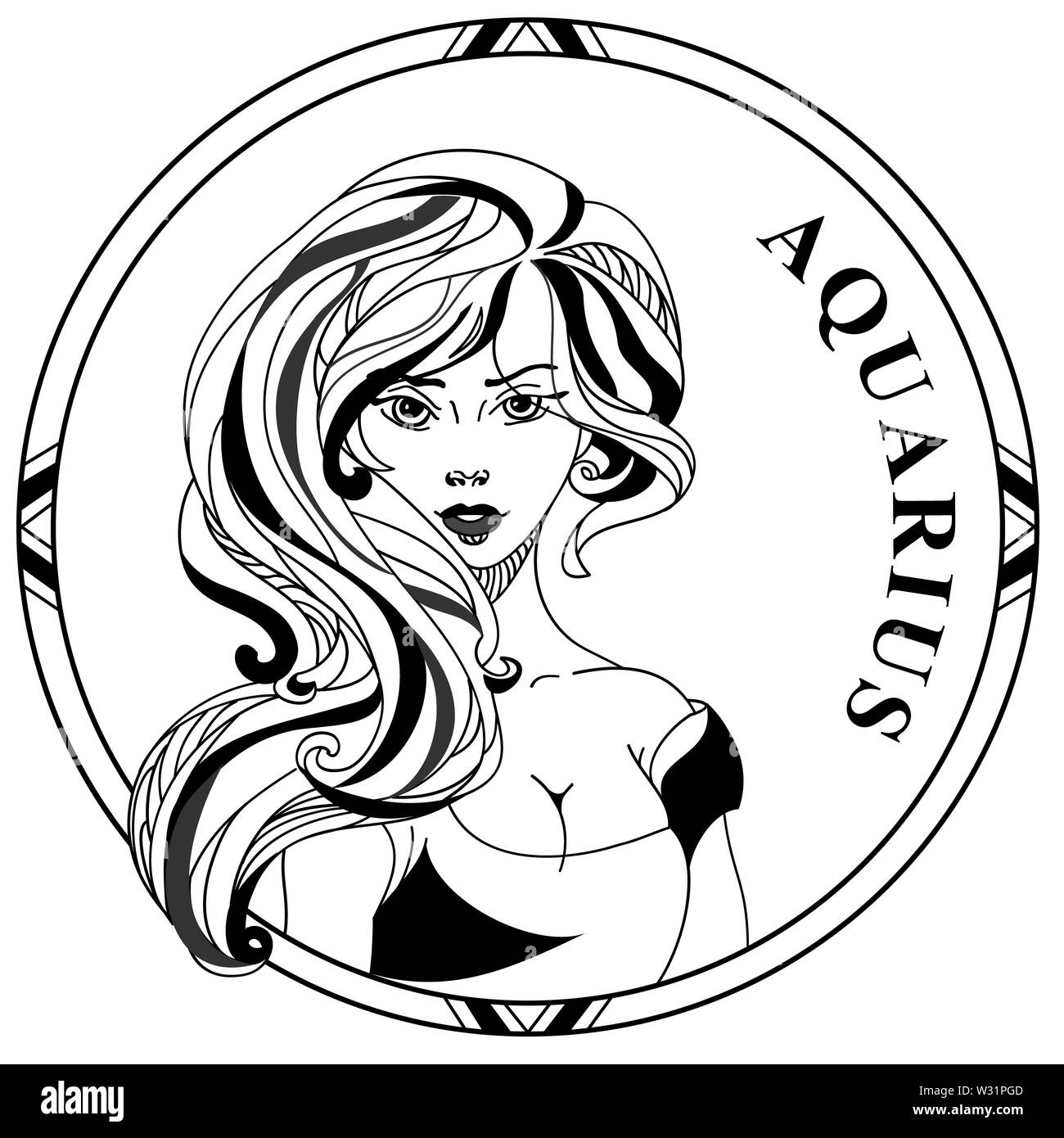 Vector Illustration von Zeichen Sternzeichen Wassermann. Schöne Mädchen ...