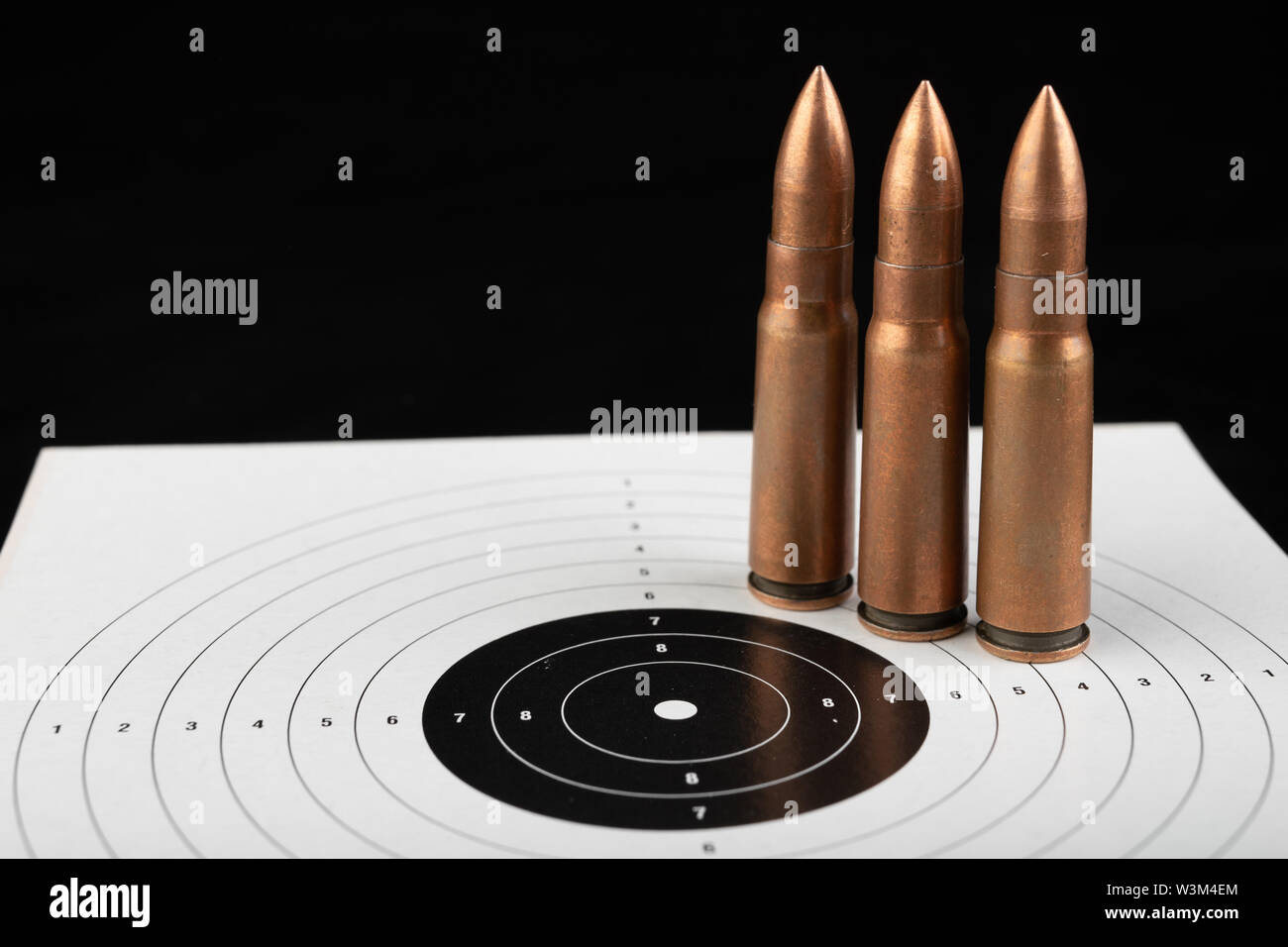 Munition Gewehr Munition liegen auf dem Schild. Patronen für eine ...