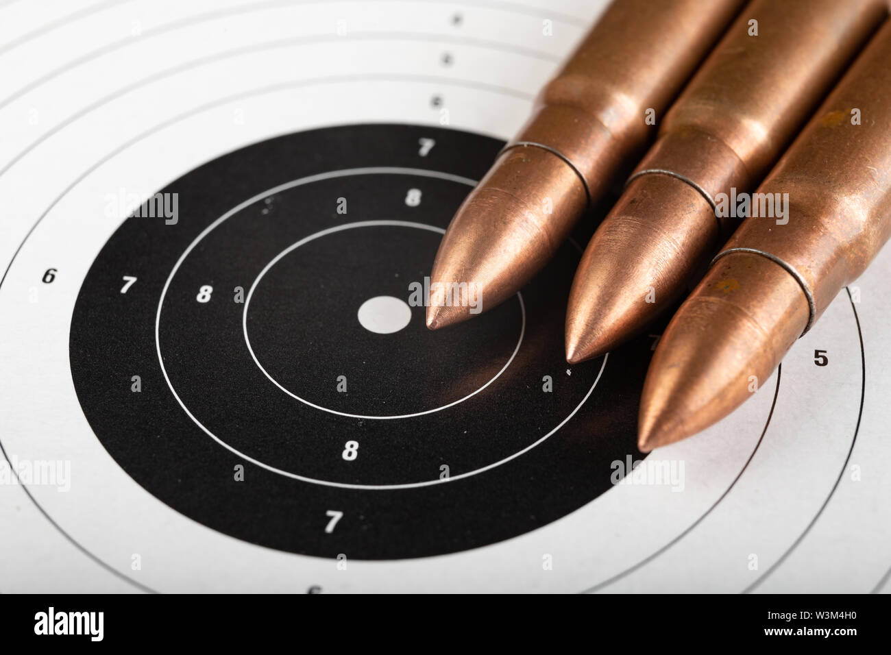 Munition Gewehr Munition liegen auf dem Schild. Patronen für eine ...