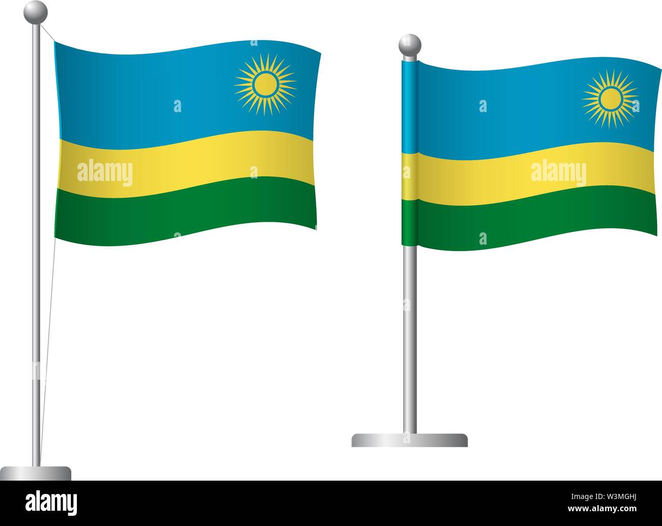 Ruanda Flagge auf der Pole. Metall Fahnenmast. Nationalflagge von ...