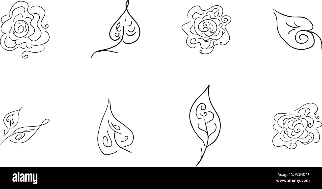 Blumen Blätter set Umrisse im Einklang Art Style auf weißem Hintergrund ...