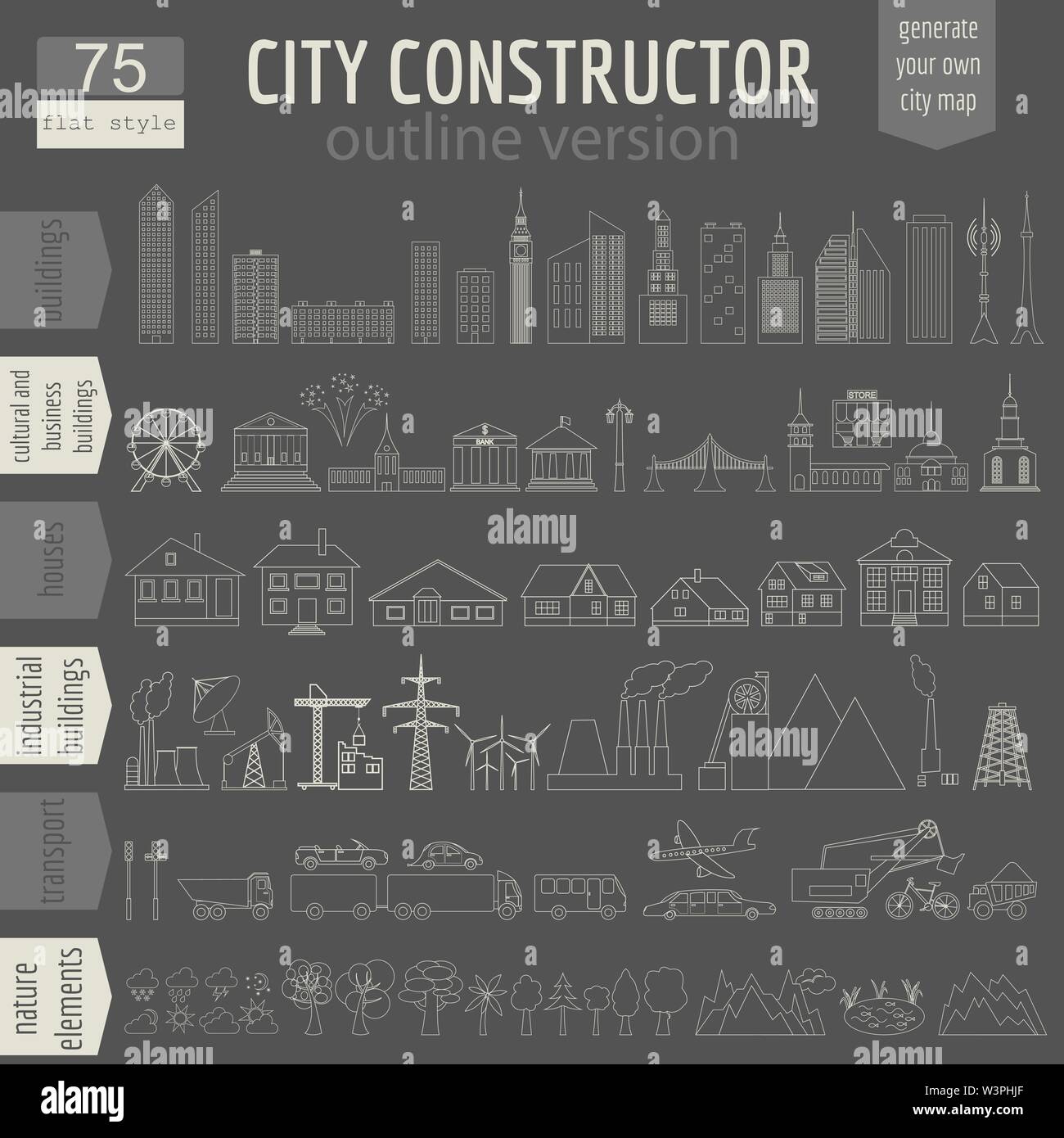 Stadtplan Generator. Elemente für Ihren perfekten Stadt. Outline ...