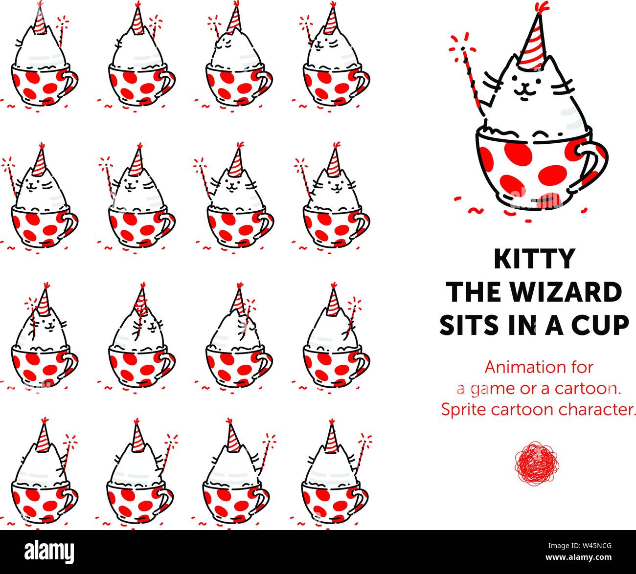 Sprite cartoon Charakter der Katze. Satz von unterschiedlichen Posen ...