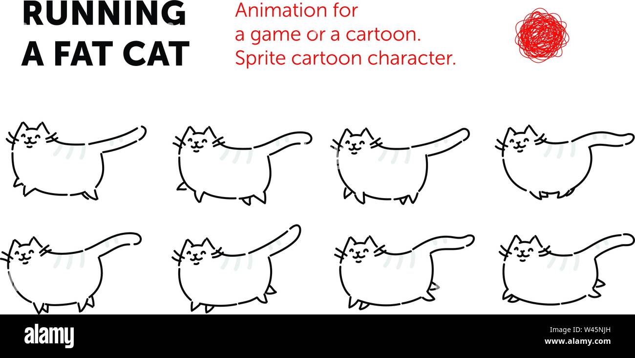 Sprite cartoon Charakter der Katze. Satz von unterschiedlichen Posen ...