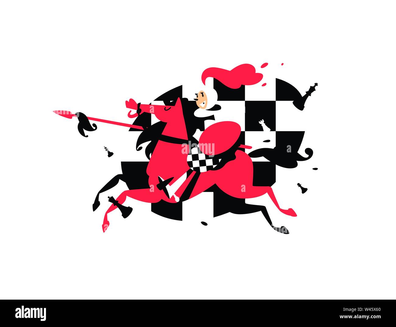 Abbildung: ein Reiter Schachfiguren auf dem Pferd mit der Lanze. Vector ...