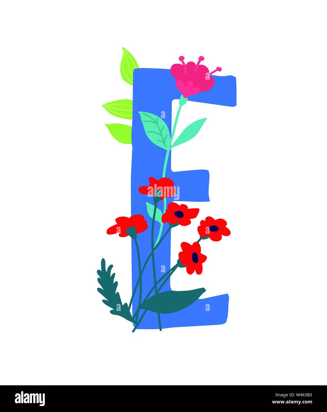Abbildung: der Buchstabe E in Pflanzen und Blumen. Vektor. Monogramm ...