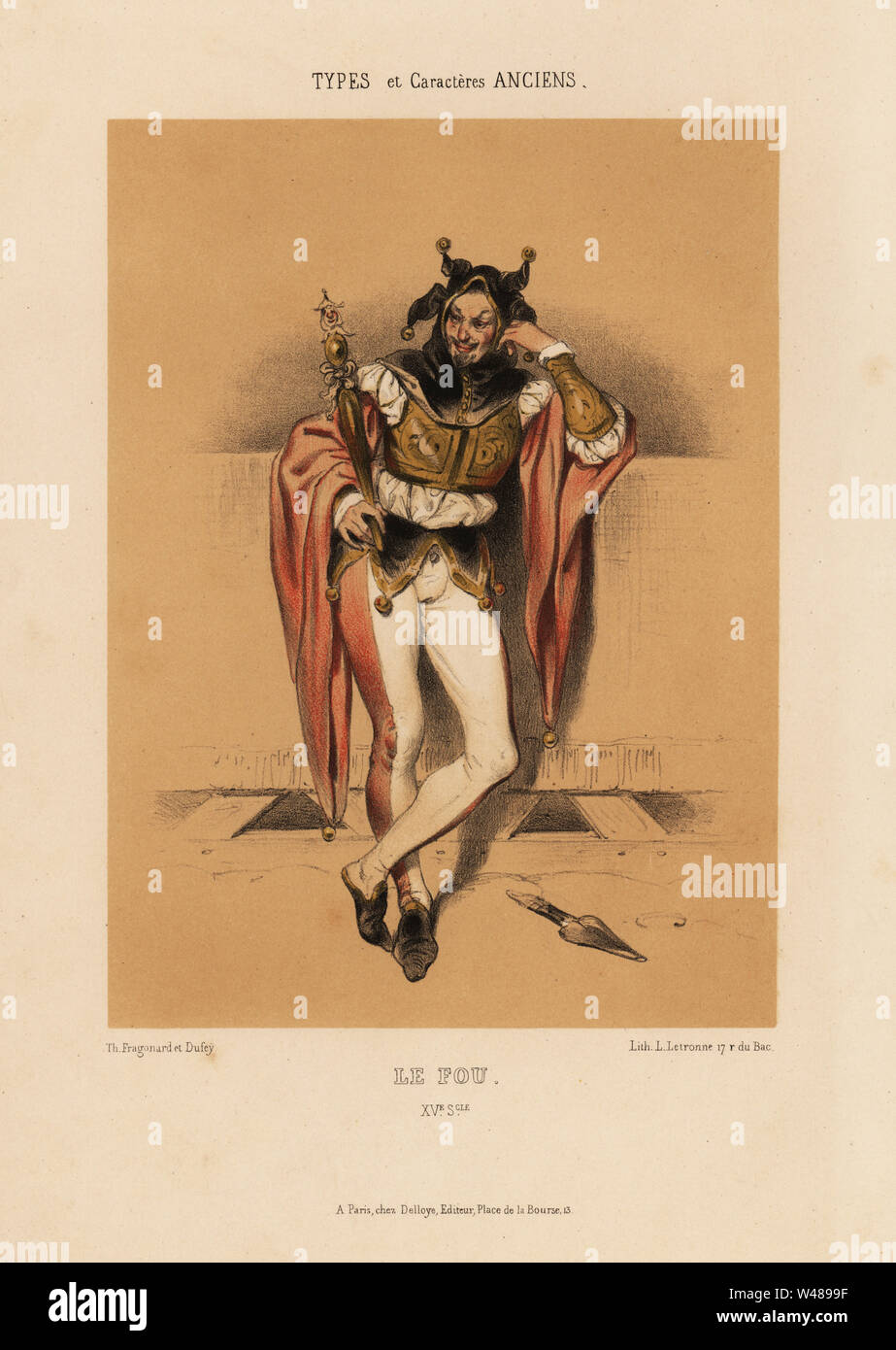 Der Narr oder Narr, le Fou, 15. Jahrhundert. In hut mit Glocken, kurze ...