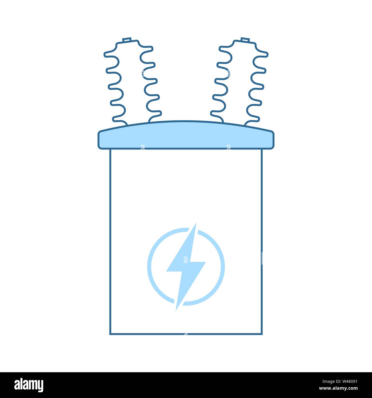 Elektrischer transformator Symbol. Dünne Linie mit blauer Füllung ...