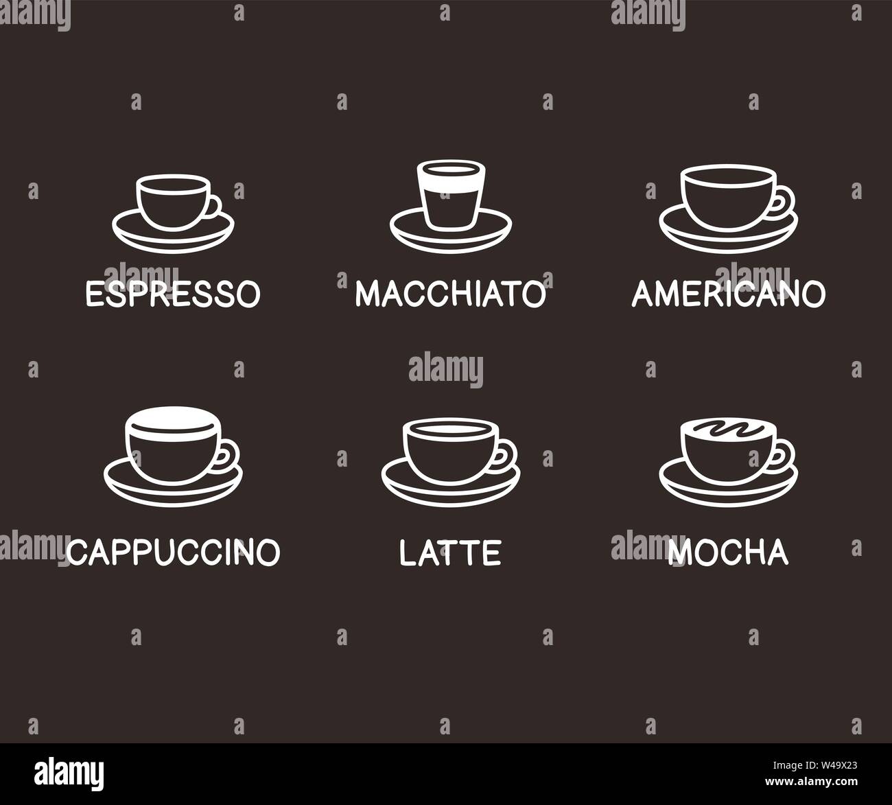 Satz von Hand gezeichnet doodle Ikonen der Kaffeetassen auf ...