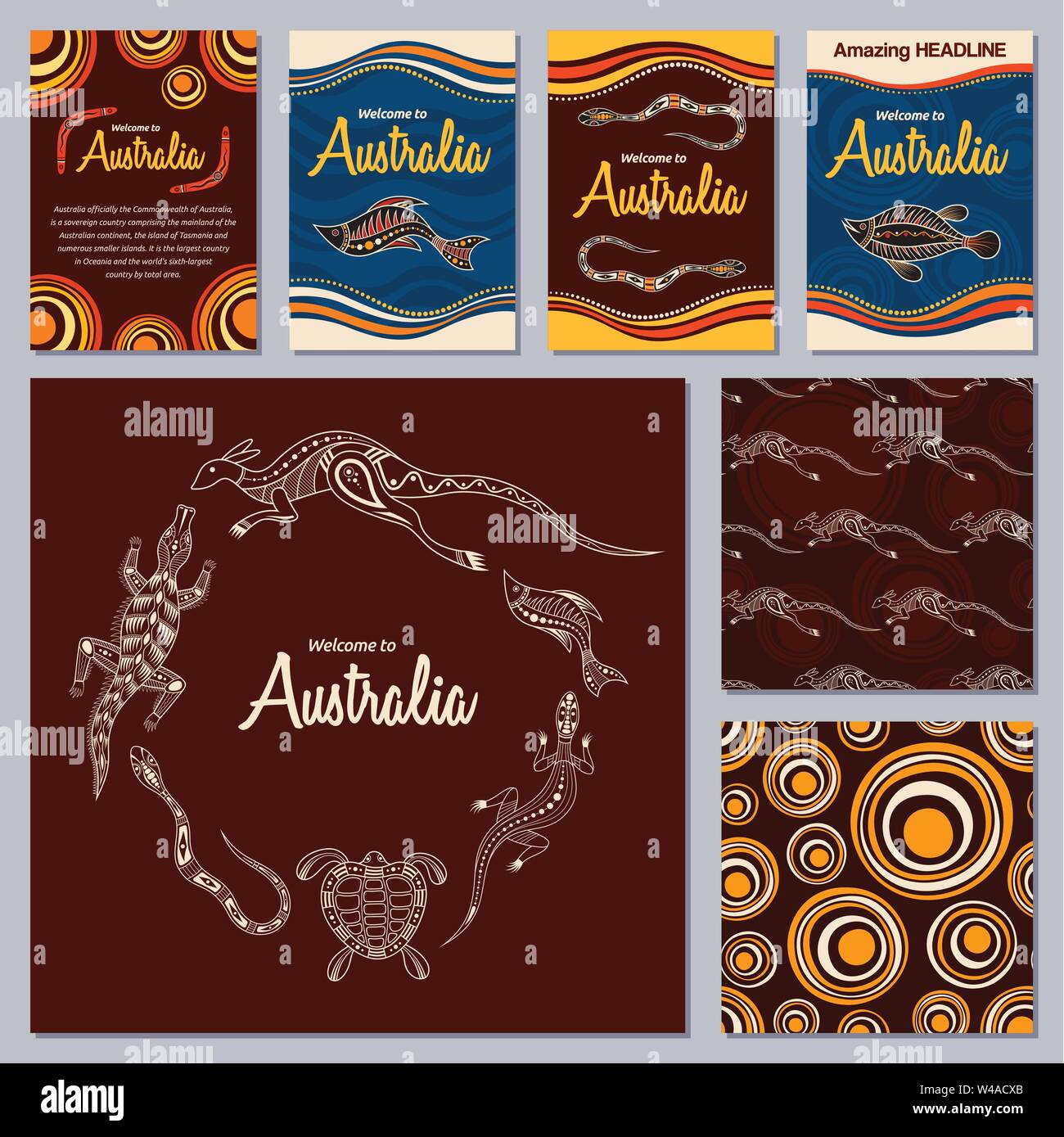 Set aus bunten Flyer, Poster, Banner, Plakate, Karten, Broschüren ...