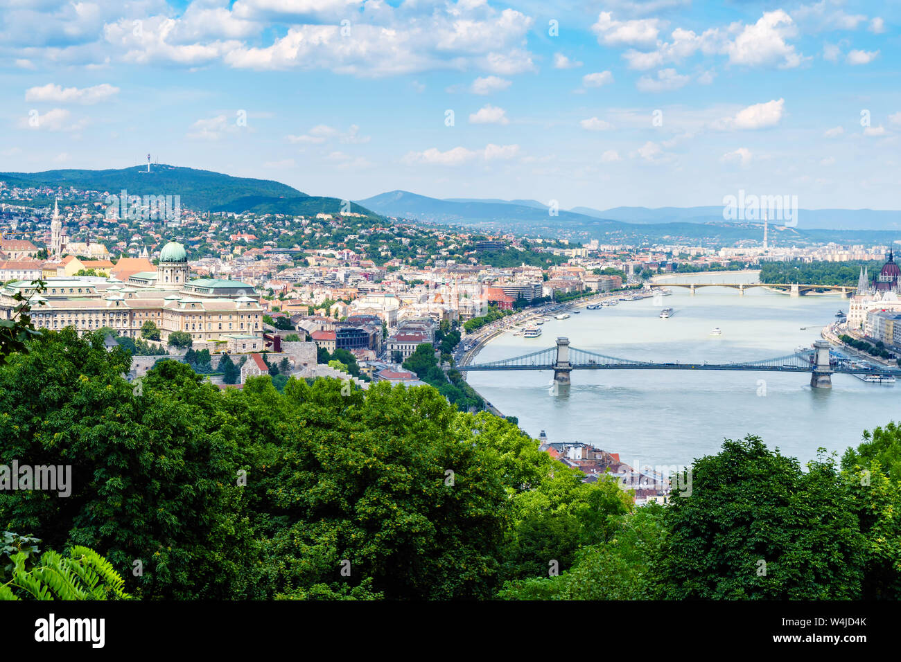 Panorama von Budapest über die Donau. Die Brücken im Zweiten Weltkrieg ...