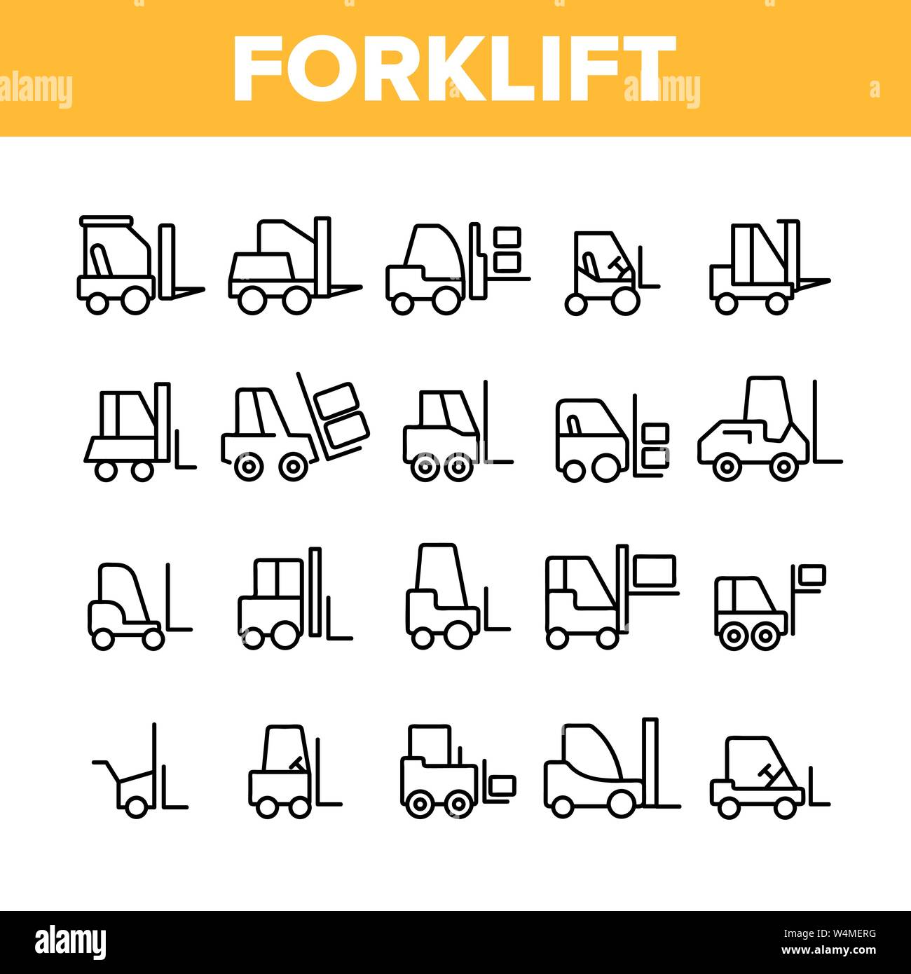 Gabelstapler, Hubwagen Vector Linear Symbole gesetzt Stock-Vektorgrafik ...