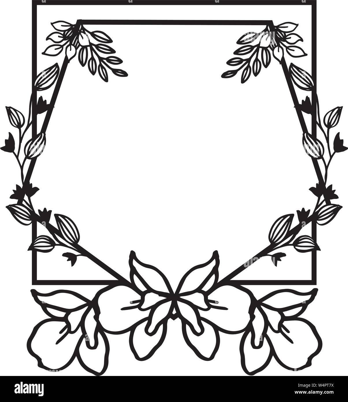 Grußkarte Rahmen mit Blumenmuster in Schwarz und in Weiß. Vector ...