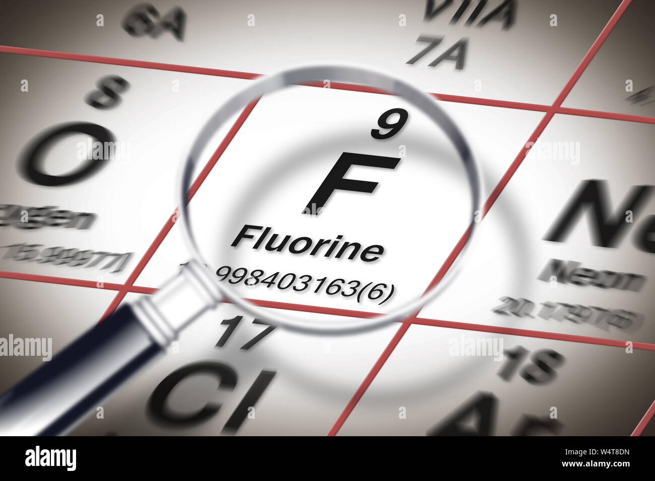 Fokus auf Fluor chemisches Element - Element gegen Karies - Konzept ...