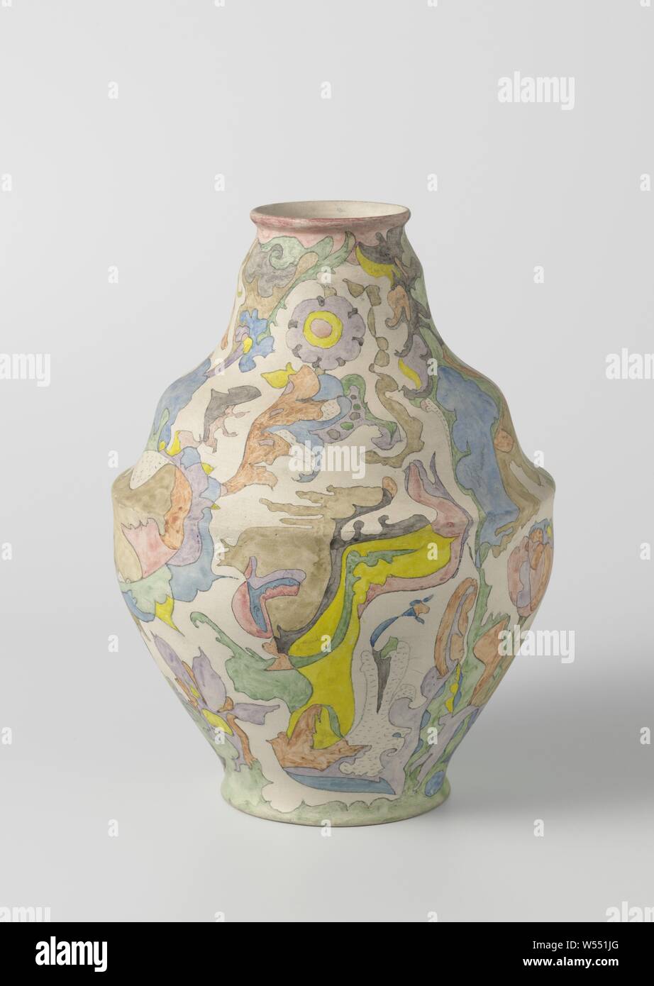 Vase mit einem gewölbten Bauch, polychrome mit Aquarellfarben gemalt ...