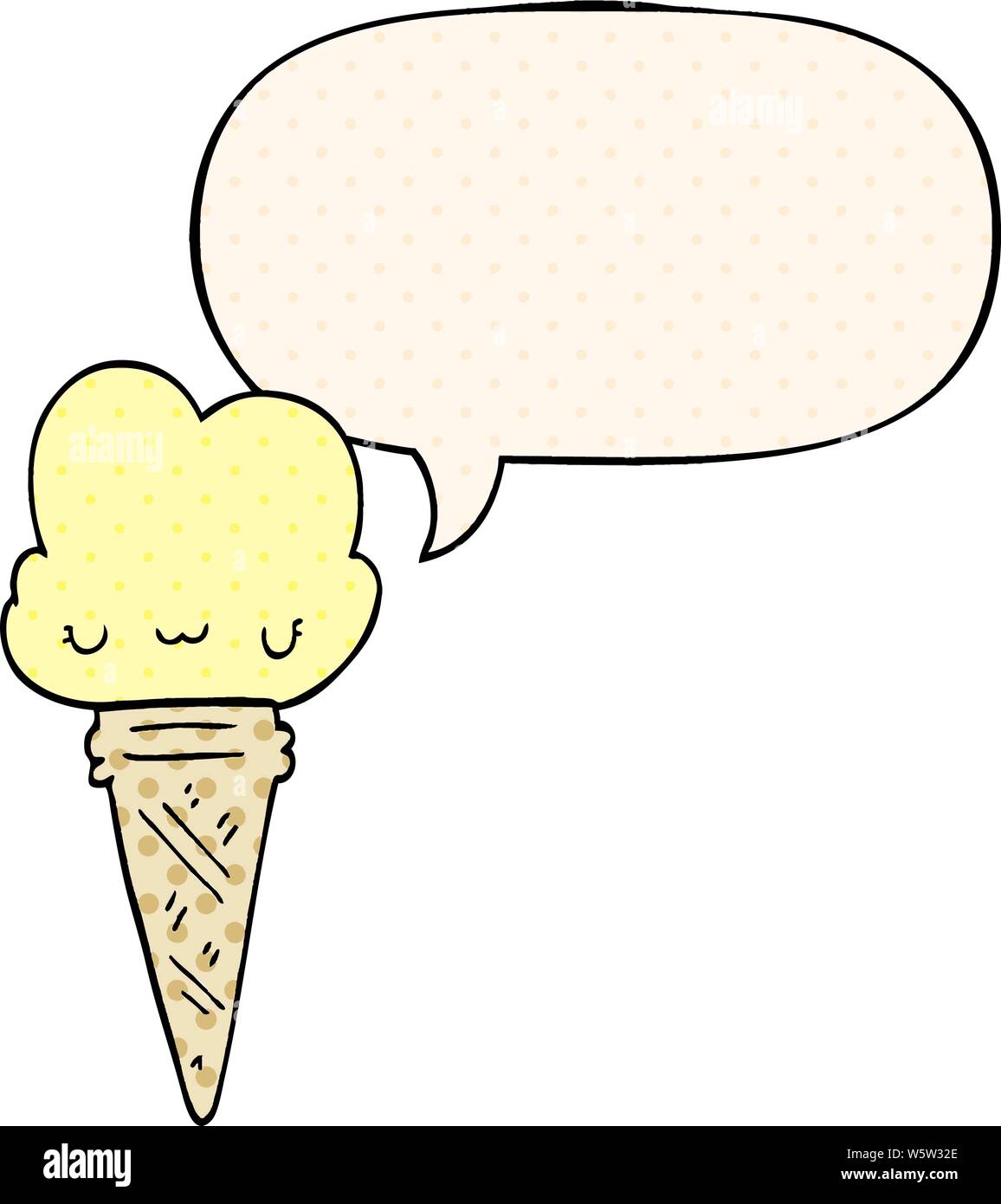 Cartoon Eis mit Gesicht mit Sprechblasen im Comic Stil Stock ...