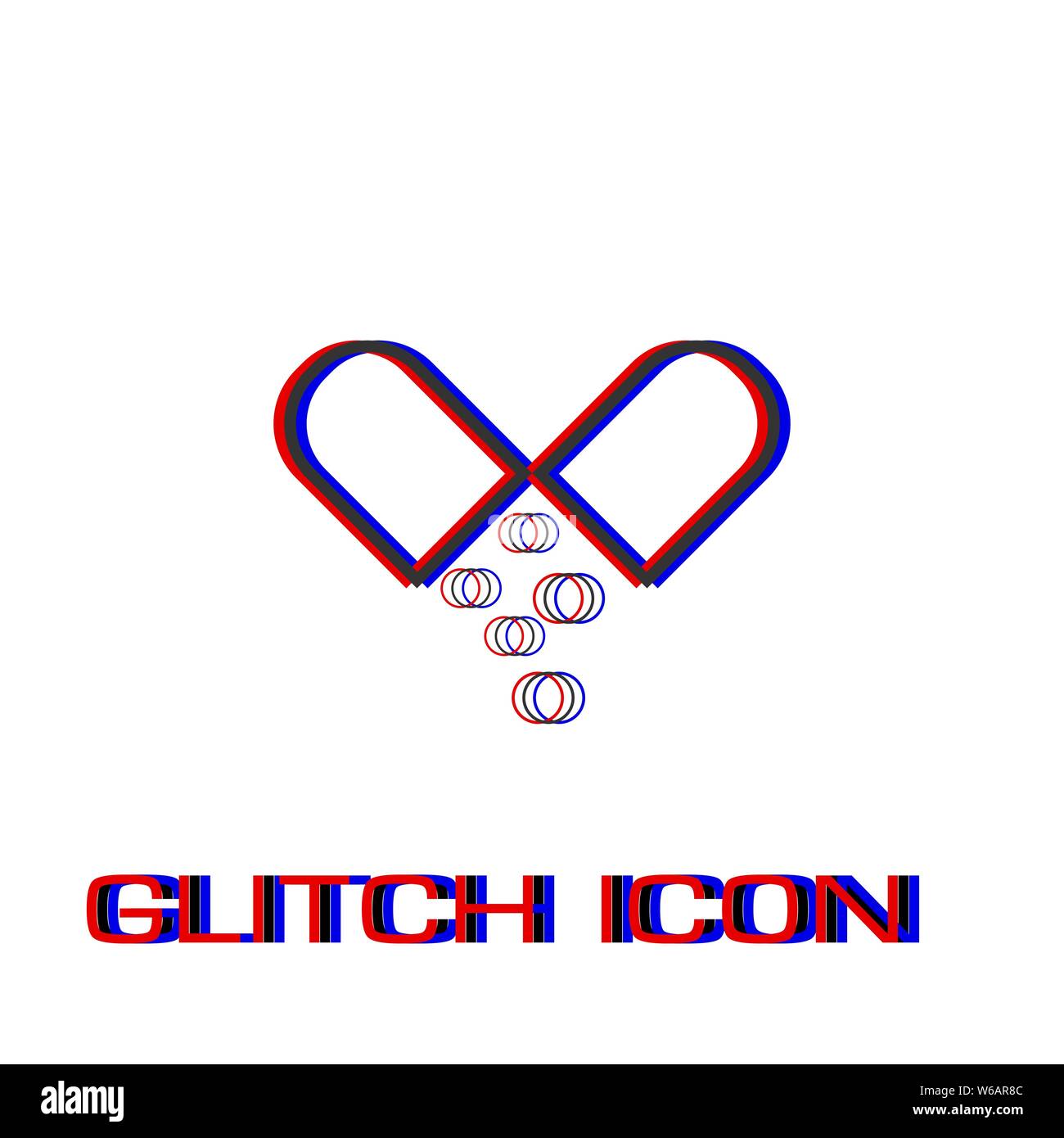 Kapsel Droge Symbol flach. Einfache Piktogramm-Glitch Wirkung. Vector ...