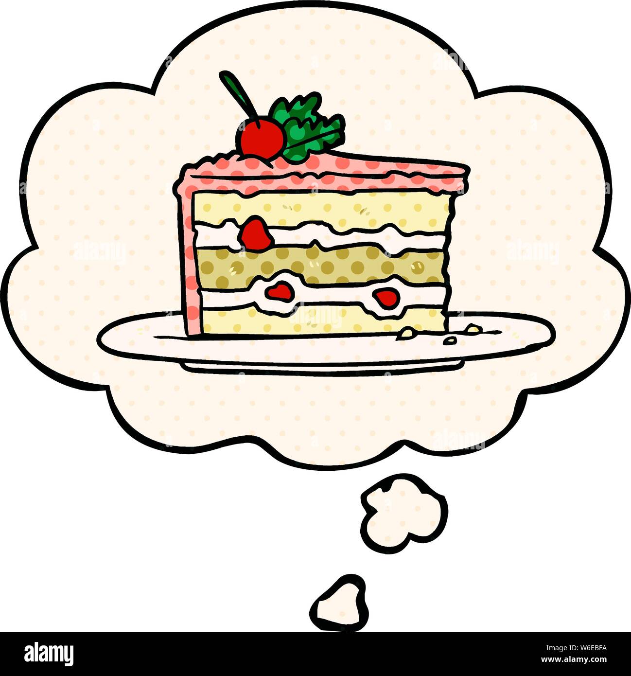 Cartoon Dessert Kuchen mit dachte Blase im Comic Stil Stock ...