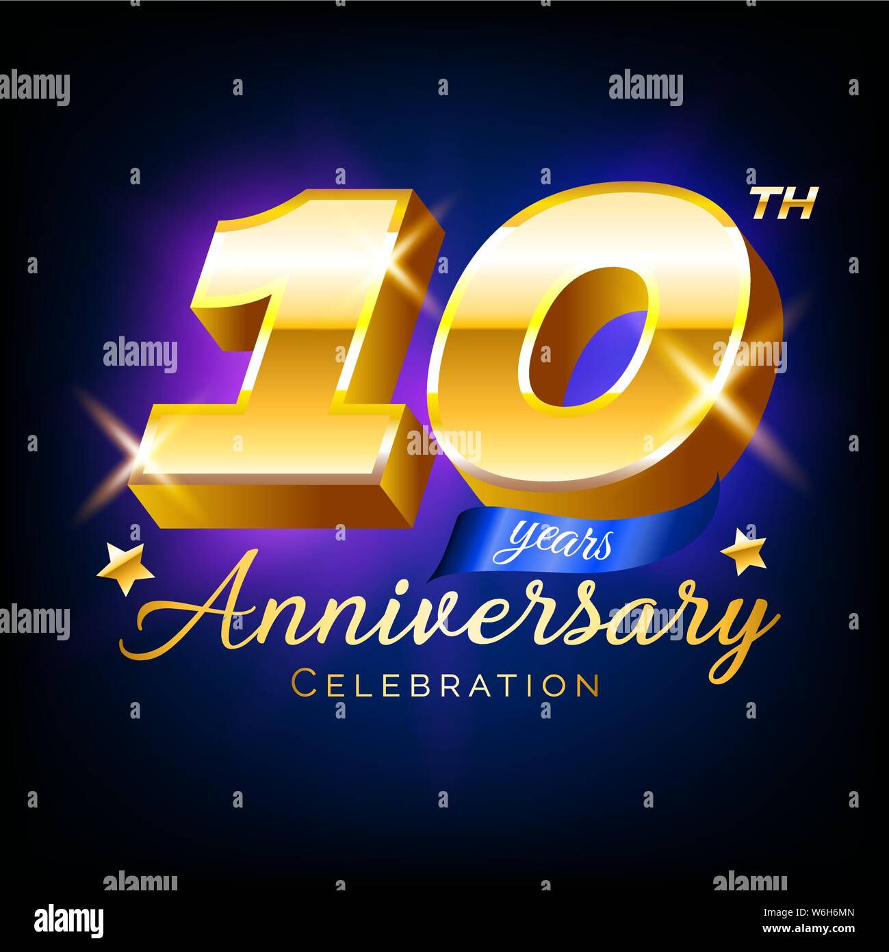 Gold, 10-Jahr-Feier Anzahl, Logo, Emblem, design Vorlage für Poster ...