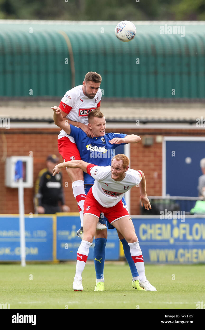 Kingston, UK. 03 Aug, 2019. Joe Mattock von Rotherham Utd beats Joe ...