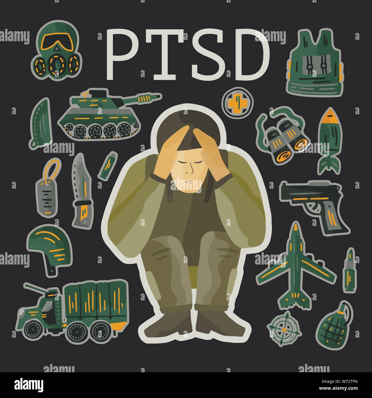 PTSD. Pfosten-traumatische Druck-Störung Vector Illustration ...