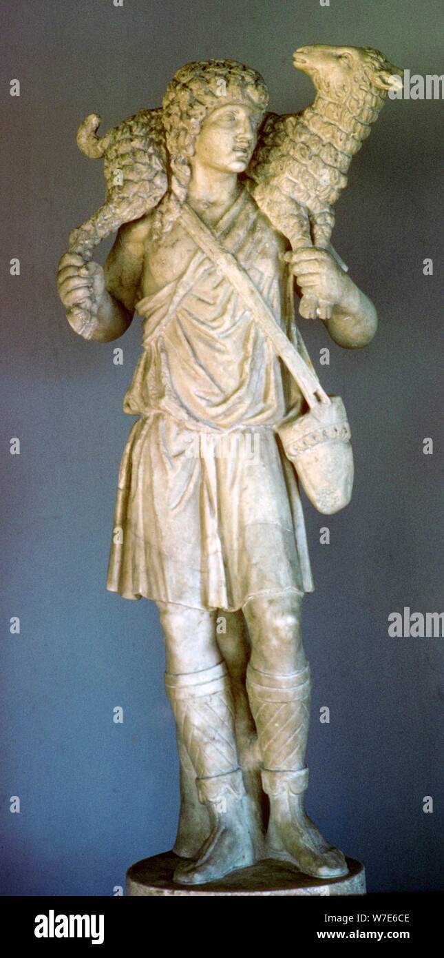 Statue von Jesus als der gute Hirte, frühe christliche Katakomben in ...