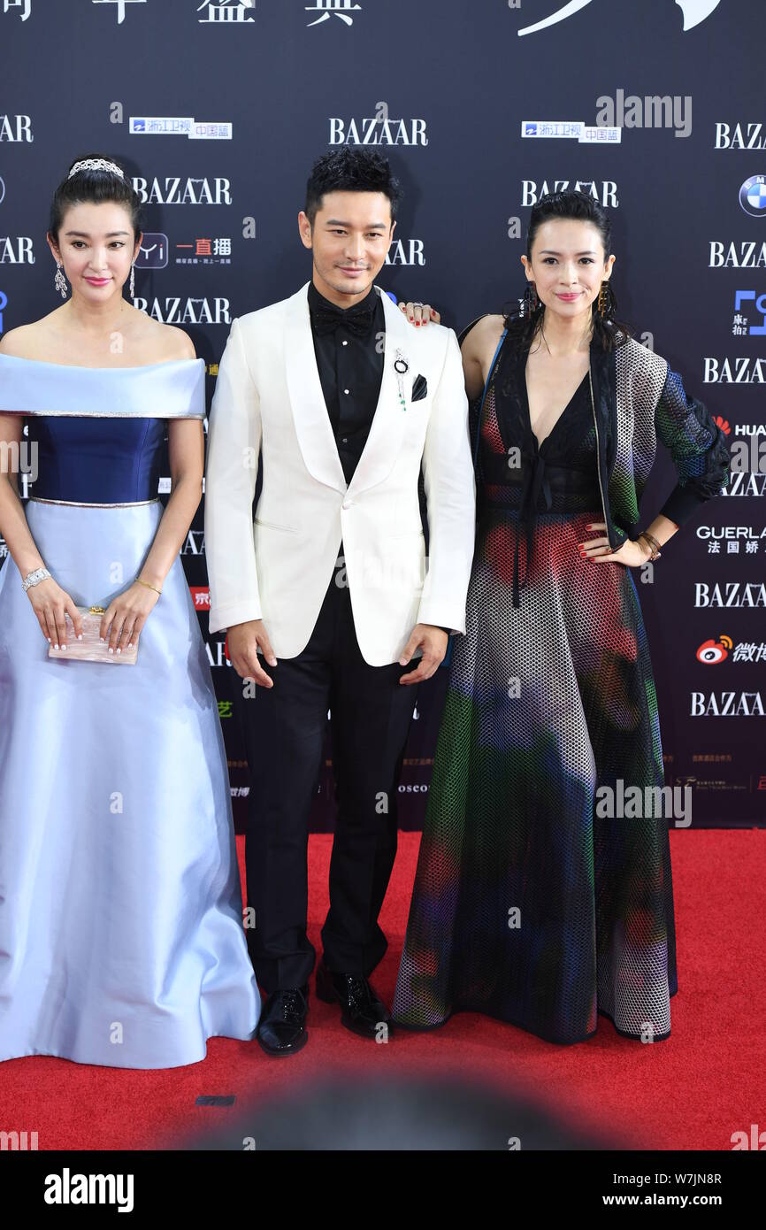 (Von links) Chinesische Schauspieler Huang Xiaoming, Schauspielerinnen ...