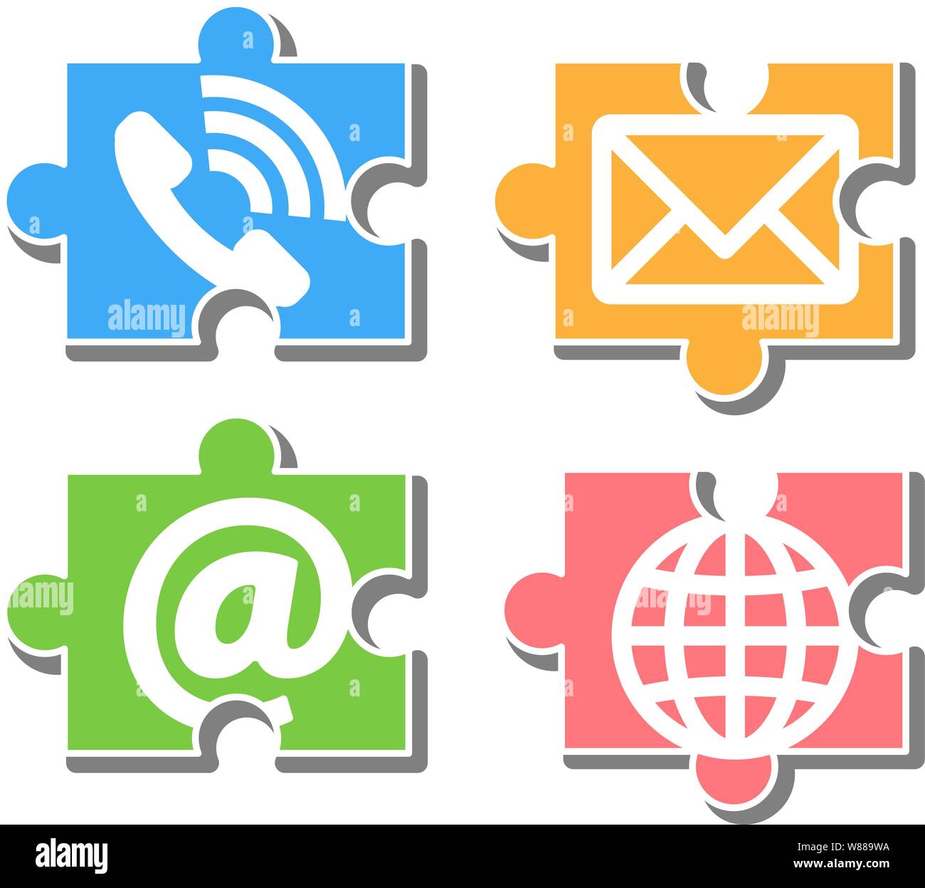 Kontakt Symbole auf Puzzle Stücke, Kontakt Icon Set Vector Illustration ...