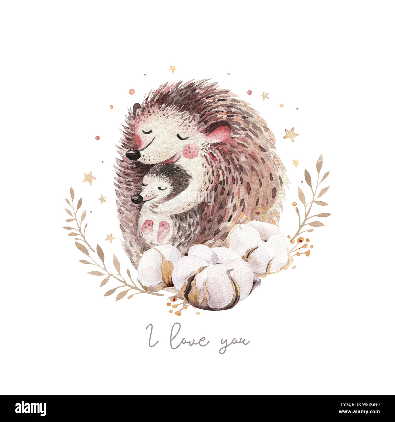 Aquarell Muttertag - Mutter hedgehog Ihr Kind umarmen. Wenig Rehe Baby ...