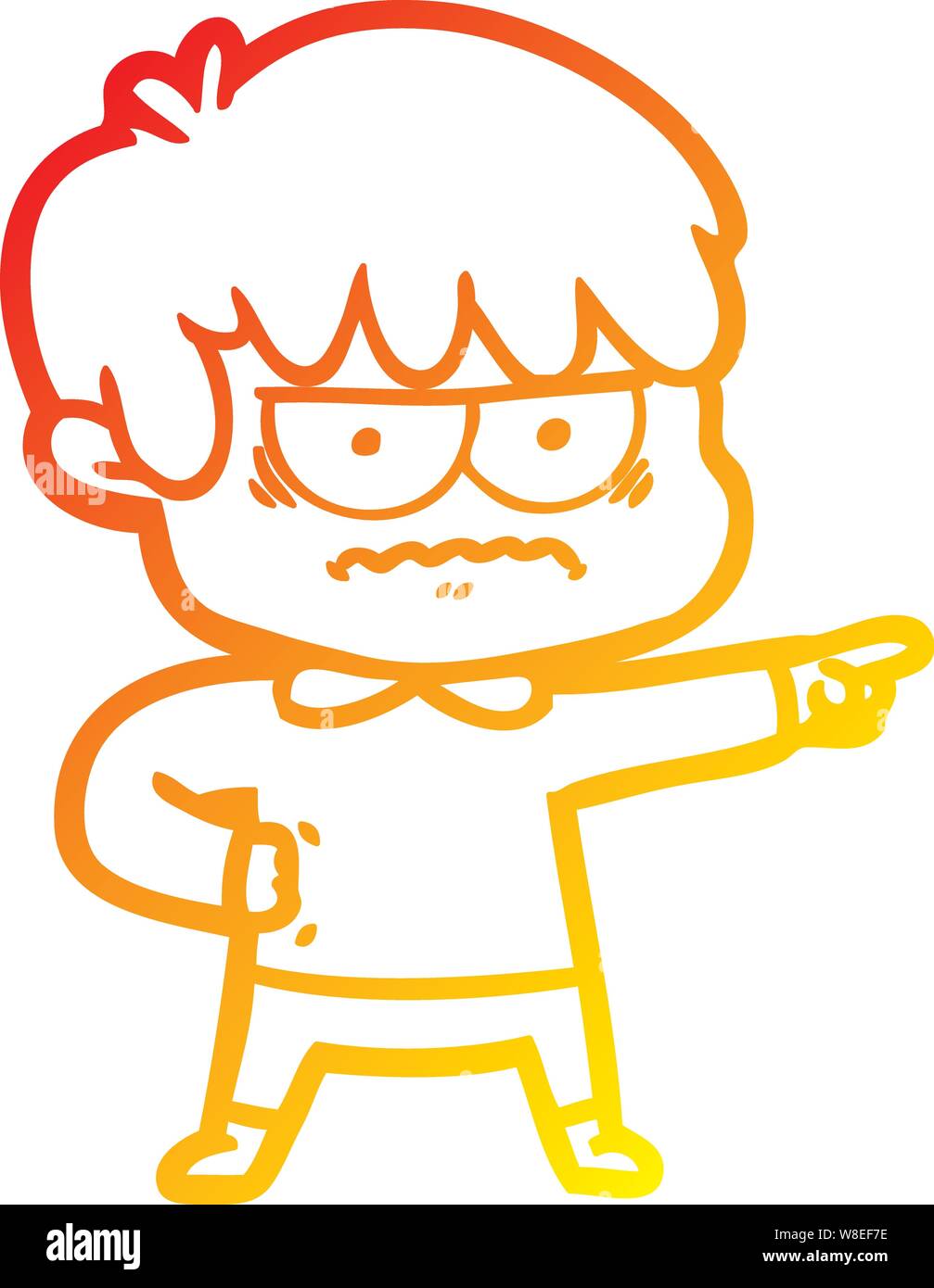 Warme abstufungslinie Zeichnung eines genervt Cartoon boy Stock ...