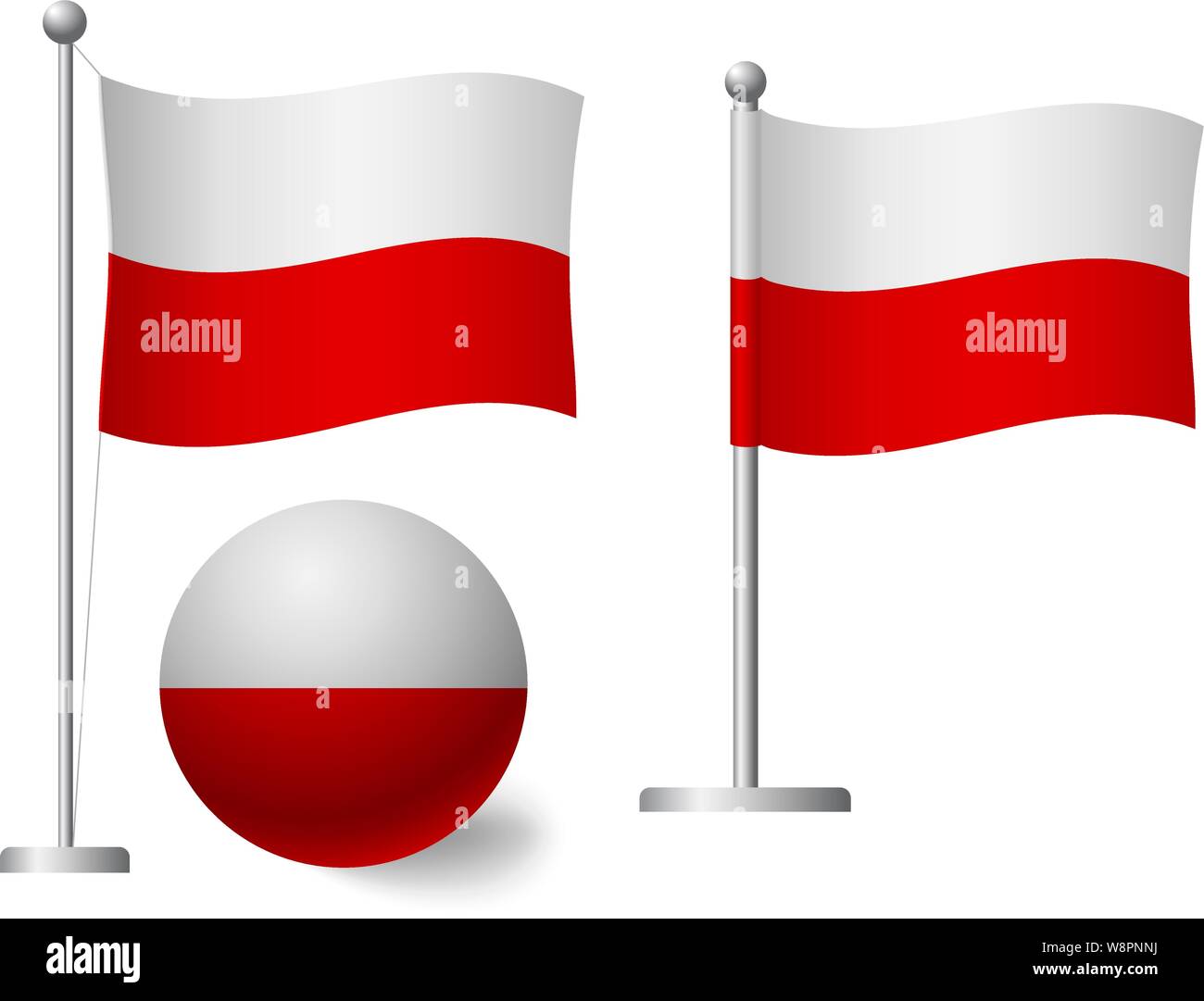 Polen Flagge auf der Pole und Ball. Metall Fahnenmast. Nationalflagge ...