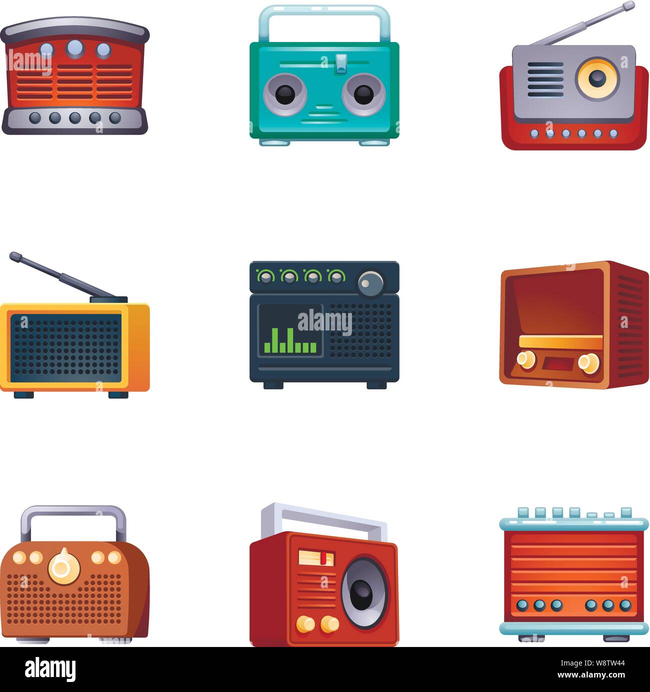 Vintage Radio Symbole gesetzt. Cartoon von Vintage Radio Vector Icons ...