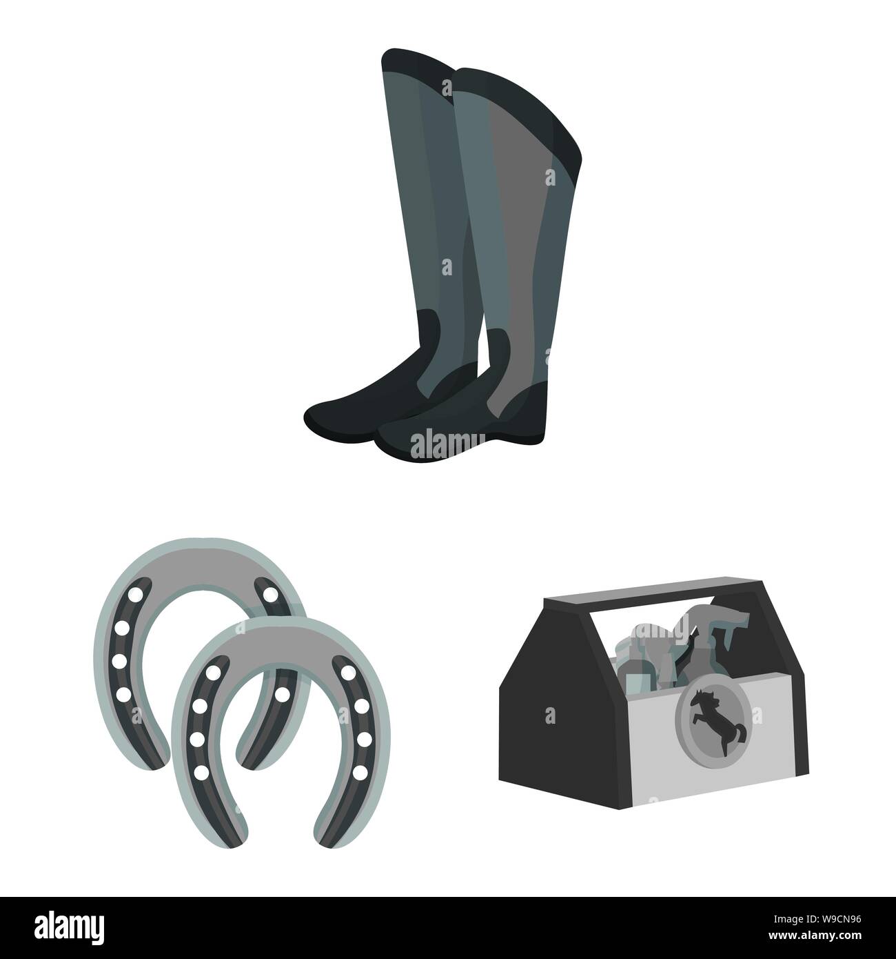 Vector Illustration von Rasse und Pferd Logo. Satz von Rennen und ...