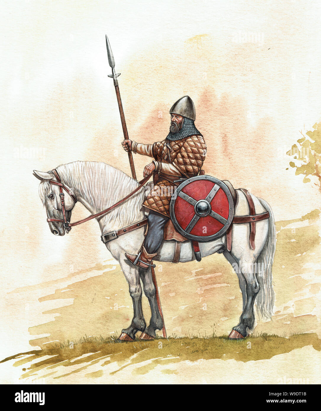 Mittelalterliche Ritter zu Pferd. Deutsch (Ottonischer) schwere ...