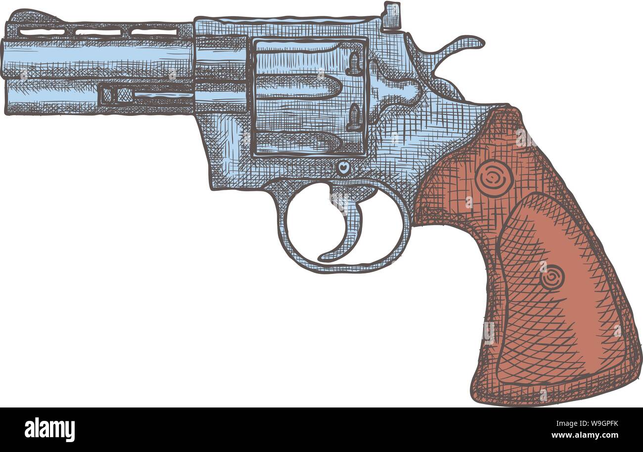 Hand gezeichnet Vintage Revolver Pistole. Waffe, Pistole Skizze. Vektor ...