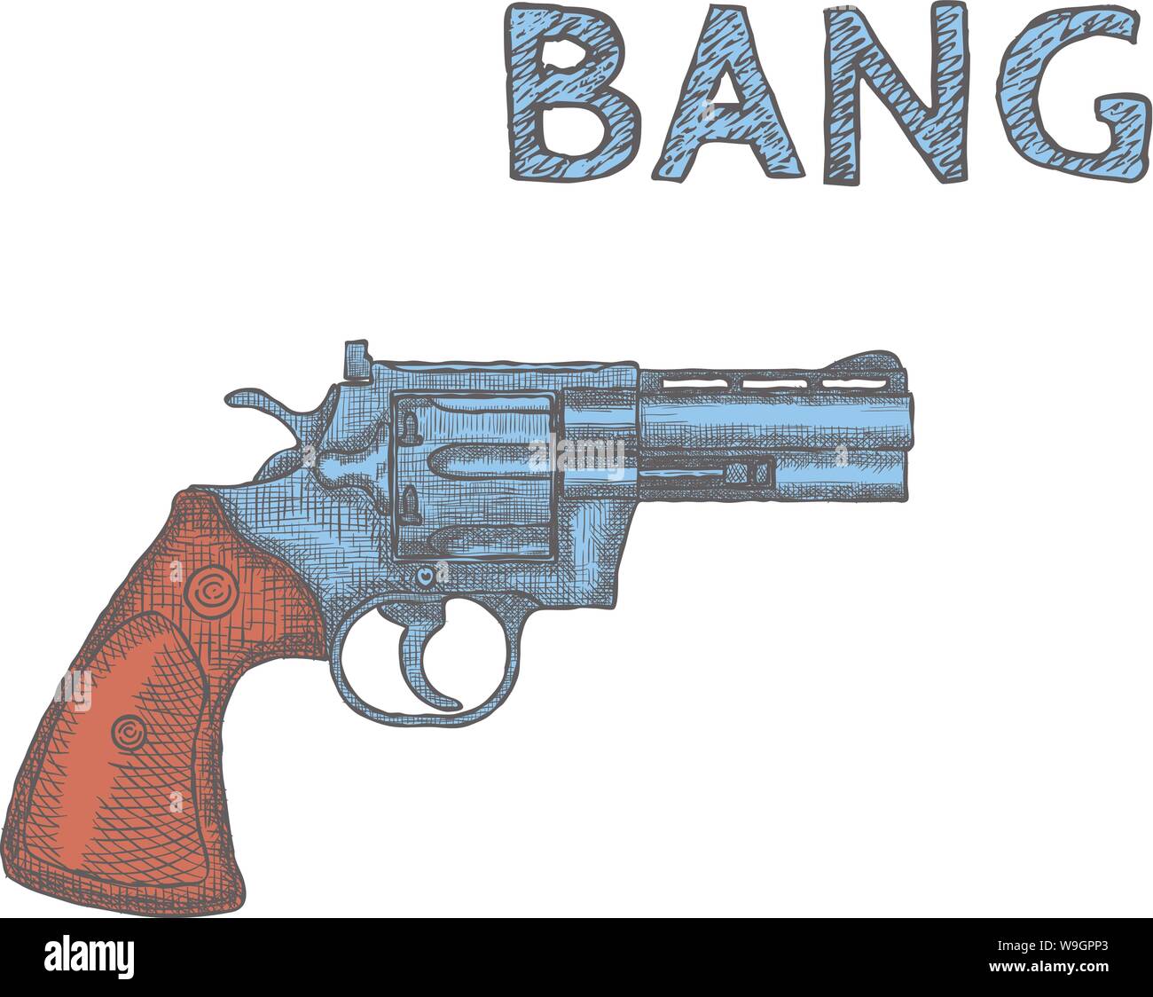 Hand gezeichnet Vintage Revolver Pistole. Waffe, Pistole Skizze. Vektor ...