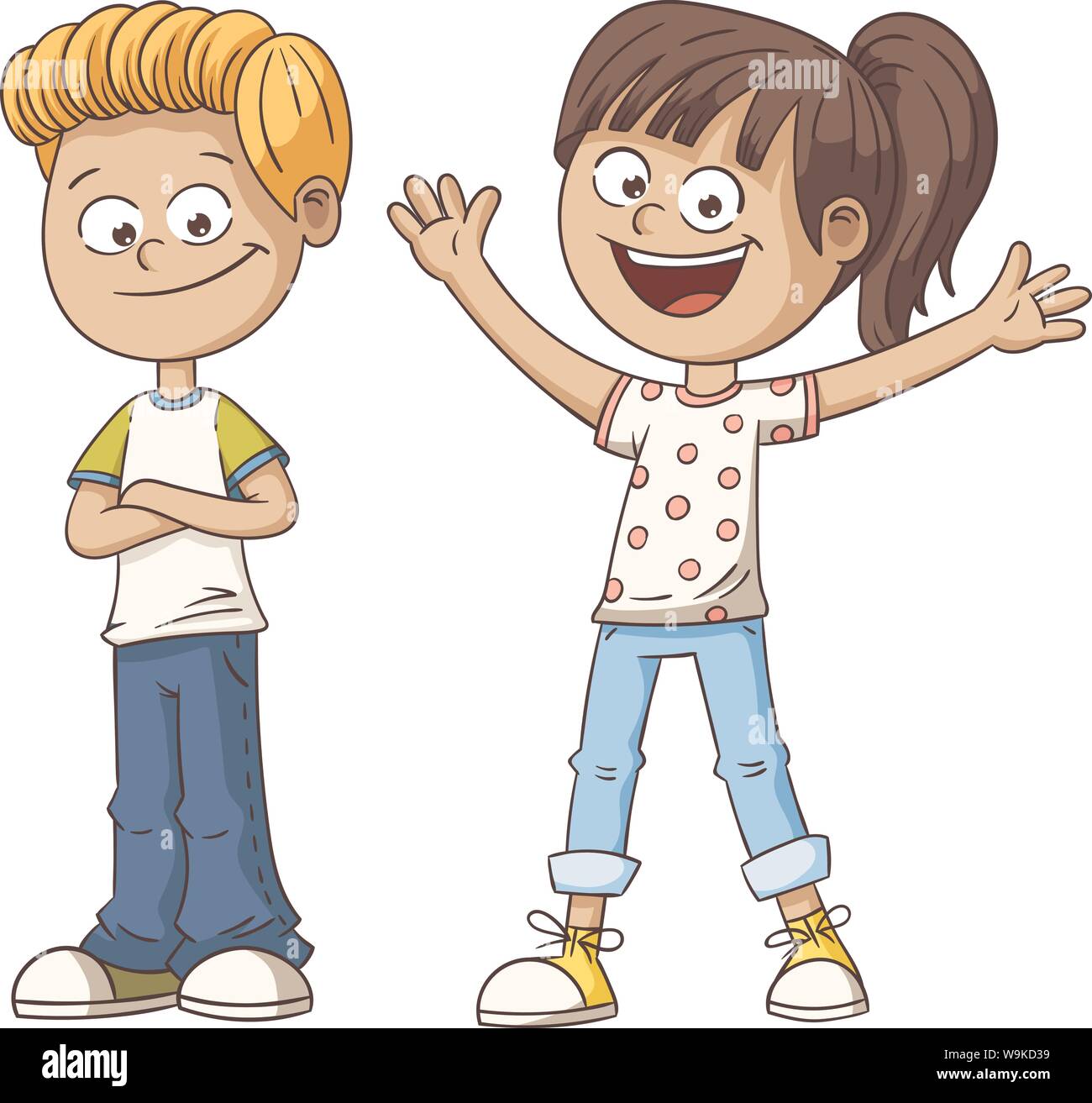 Zwei lächelnde cartoon Kinder. Hand Vector Illustration gezeichnet ...