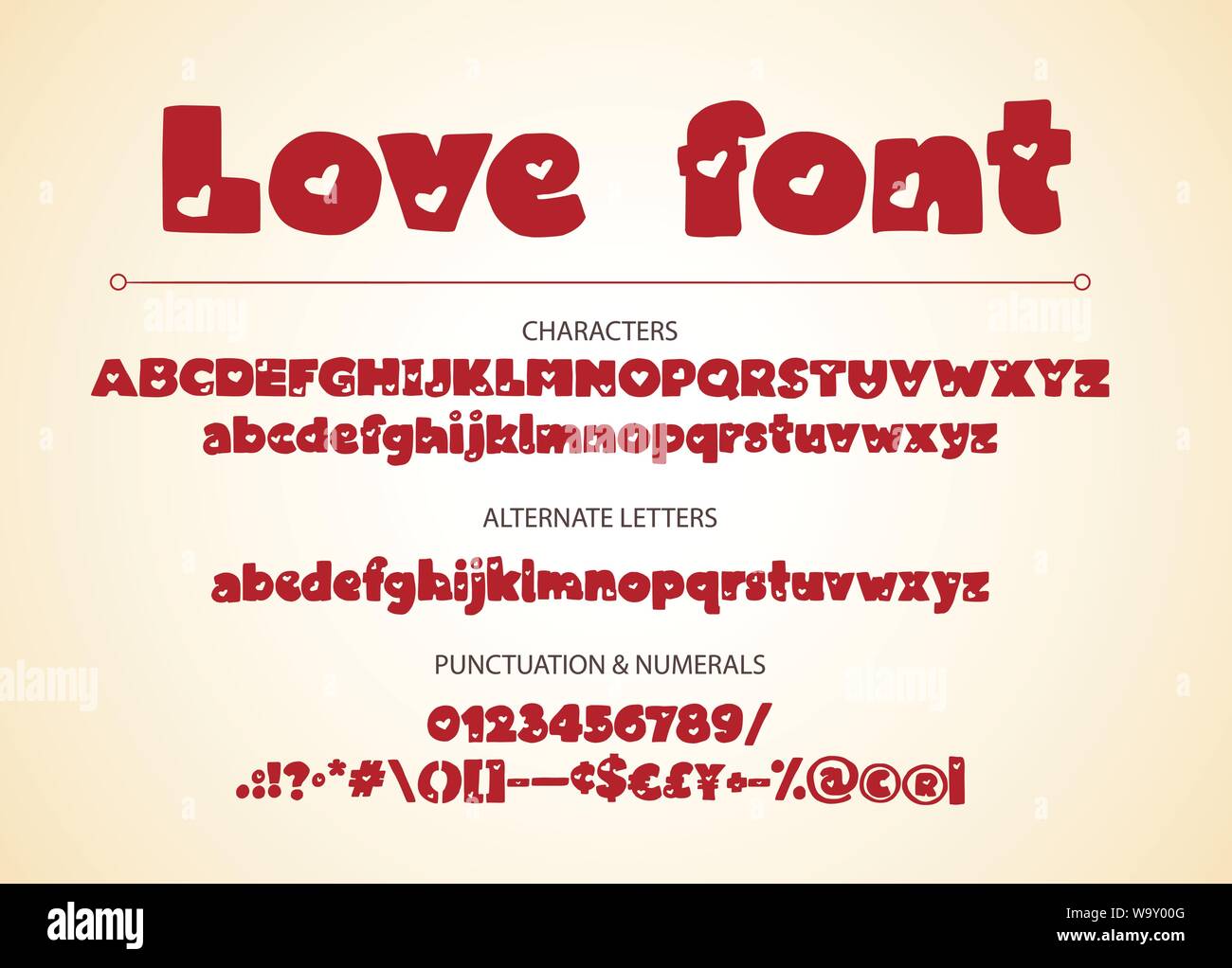 Dekorative valentines Display Font mit Herzen. Alphabet vektor ...
