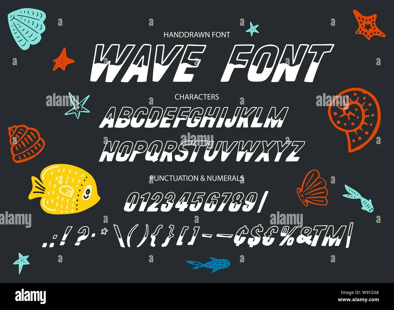 Vektor alphabet Schrift. Hand gezeichnet modernes Schriftbild. Wave ...