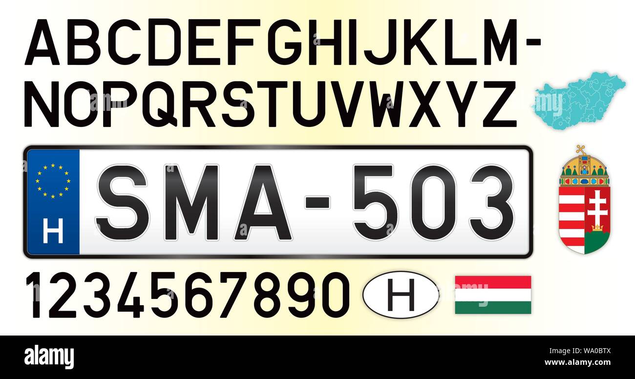 Ungarn Auto Nummernschild, Buchstaben, Zahlen und Symbole, Vector ...
