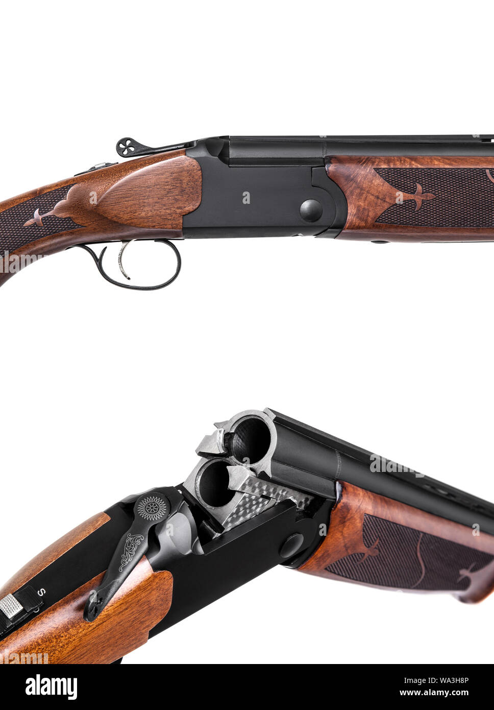 Klassische Jagd doppelläufigen Schrotflinte auf weißem Hintergrund ...