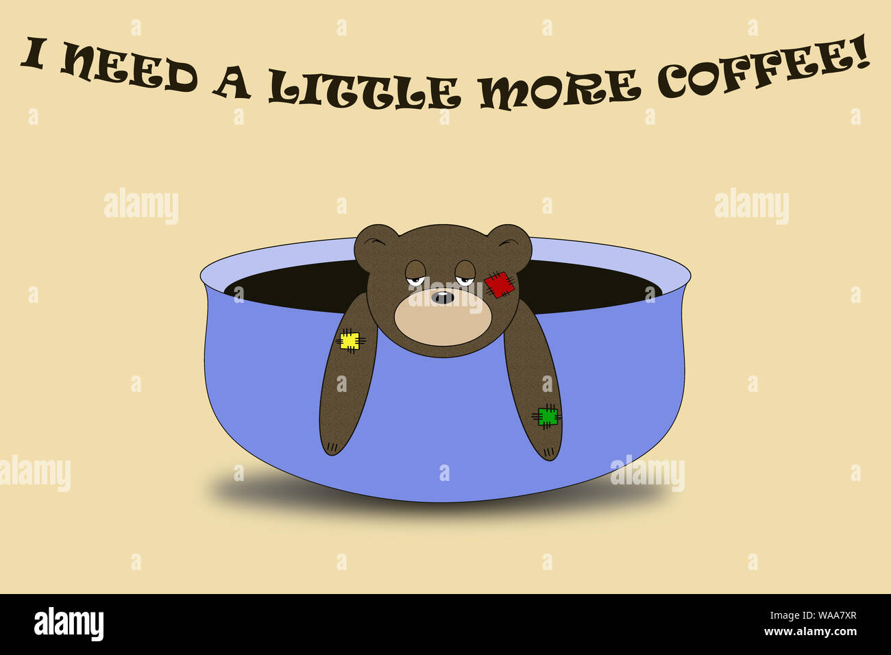 Abbildung. Ich muss ein wenig mehr Kaffee. Sleepy bear blau Tasse ...