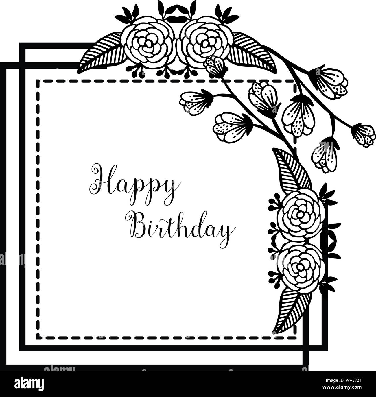 Muster Karte happy birthday, Design silhouette Blume Rahmen. Vector ...