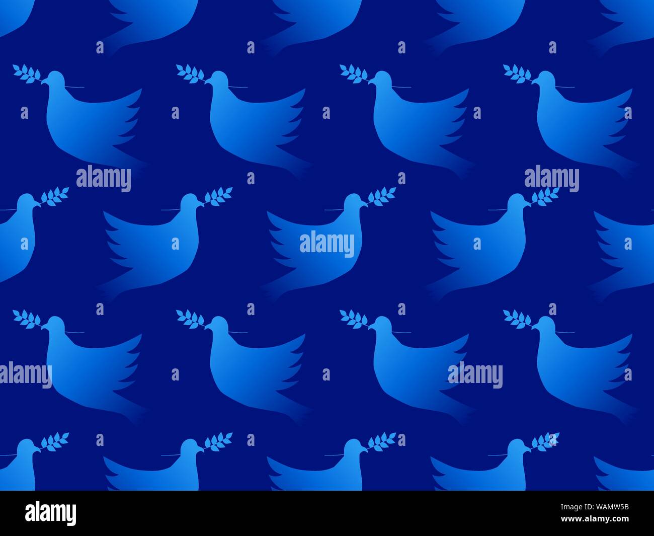Taube mit Ölzweig nahtlose Muster. Tauben fliegen mit einem blauen ...